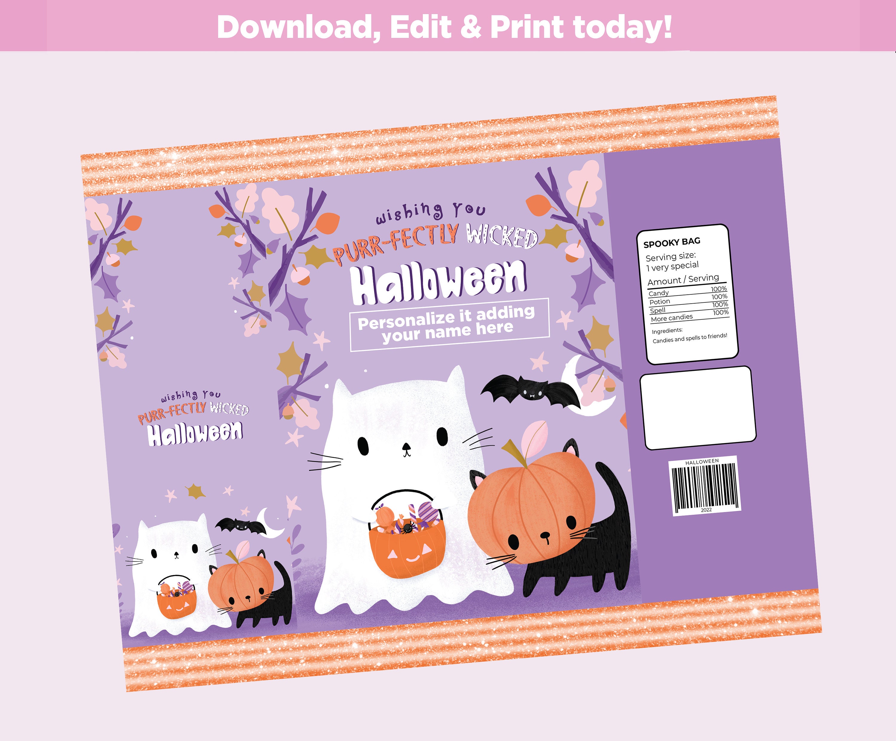 Halloween Printable Chip Bag Label Template, Pink Halloween Party ...