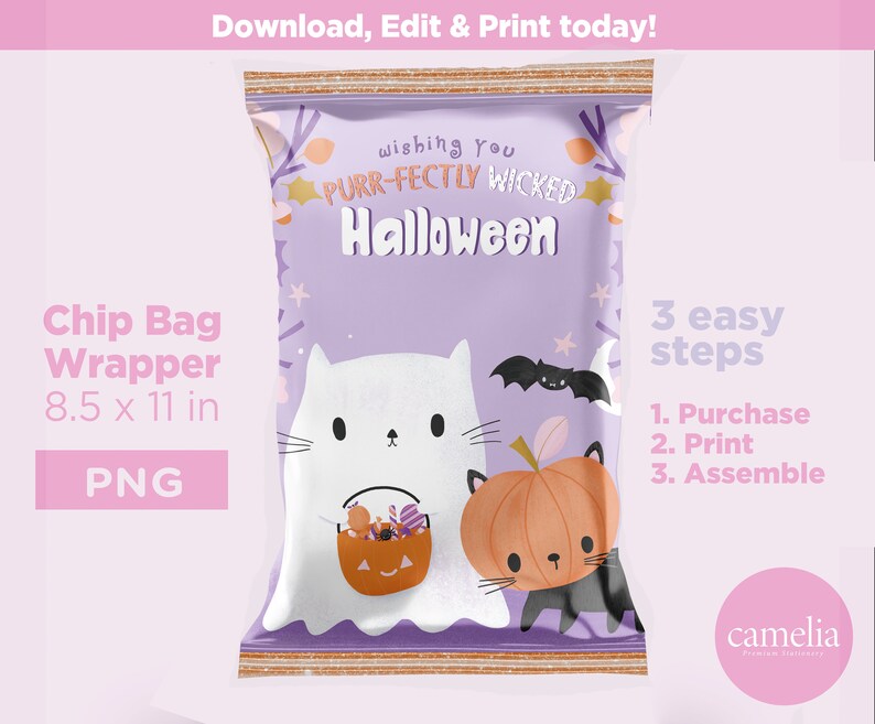 Halloween Printable Chip Bag Label Template, Pink Halloween Party ...