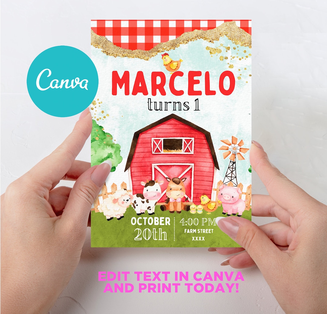 Farm Birthday Invitation Template Barn Farm Animals Birthday Party ...