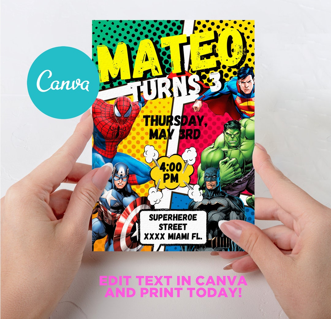 Superhero Invitation, Superhero Comic Birthday Invite, Superhero ...