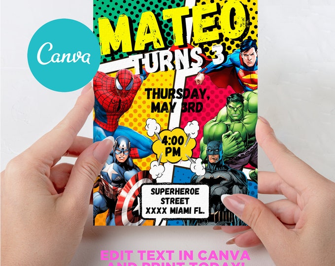 Invitación de superhéroe, invitación de cumpleaños de superhéroe de ...