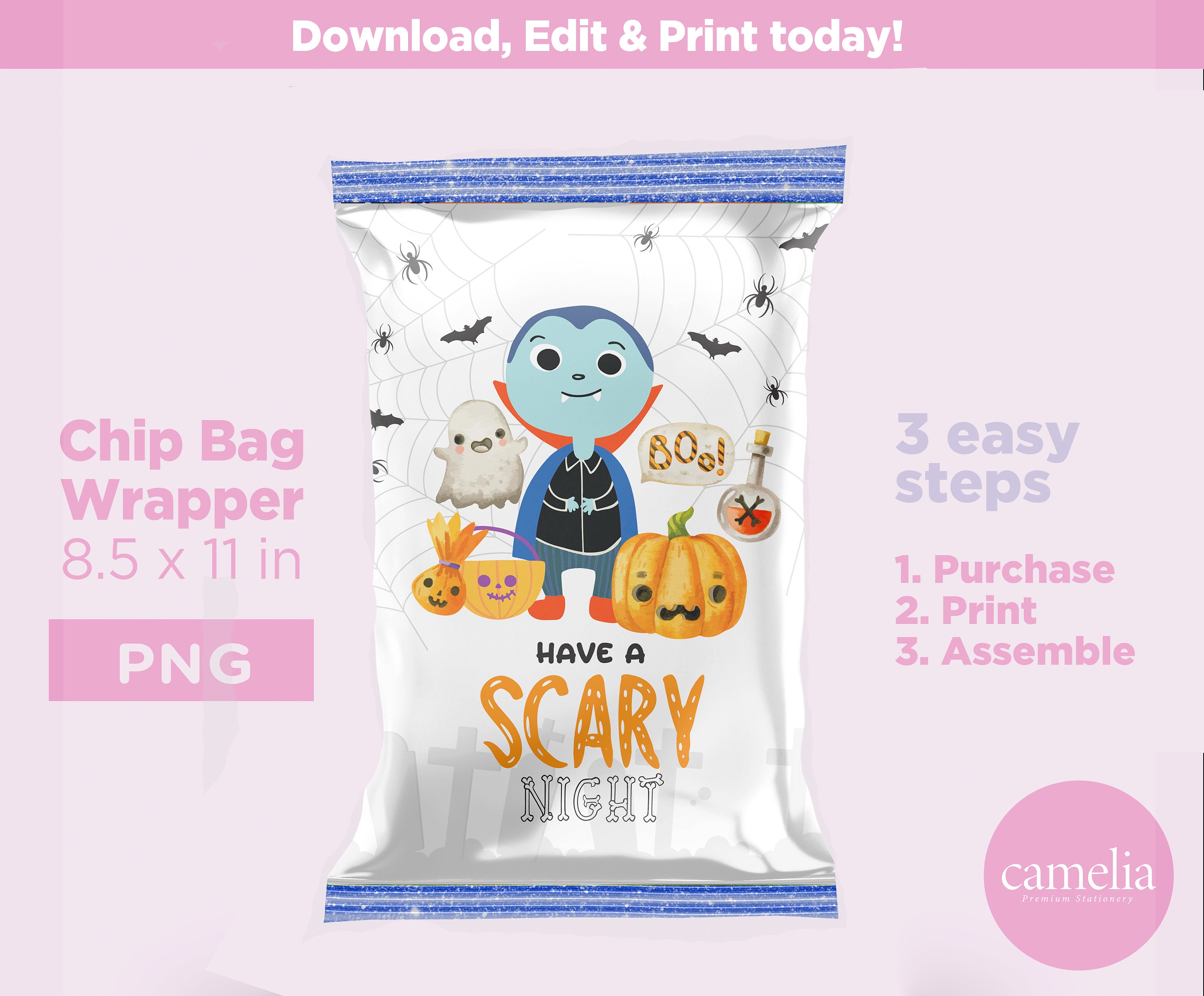 Halloween Printable Chip Bag Label Template, Pink Halloween Party ...