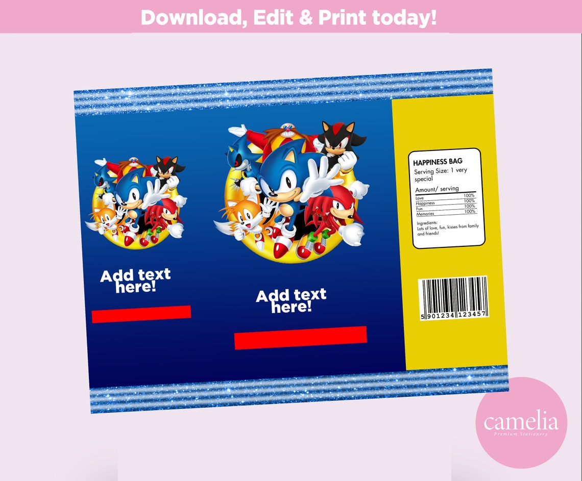 Sonic Chip Bag Template, Sonic Chip Bag Printable, Sonic Party Favor ...
