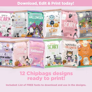 Halloween Chip Bag, Instant Download, Trick or Treat Chip Bag Wrappers ...