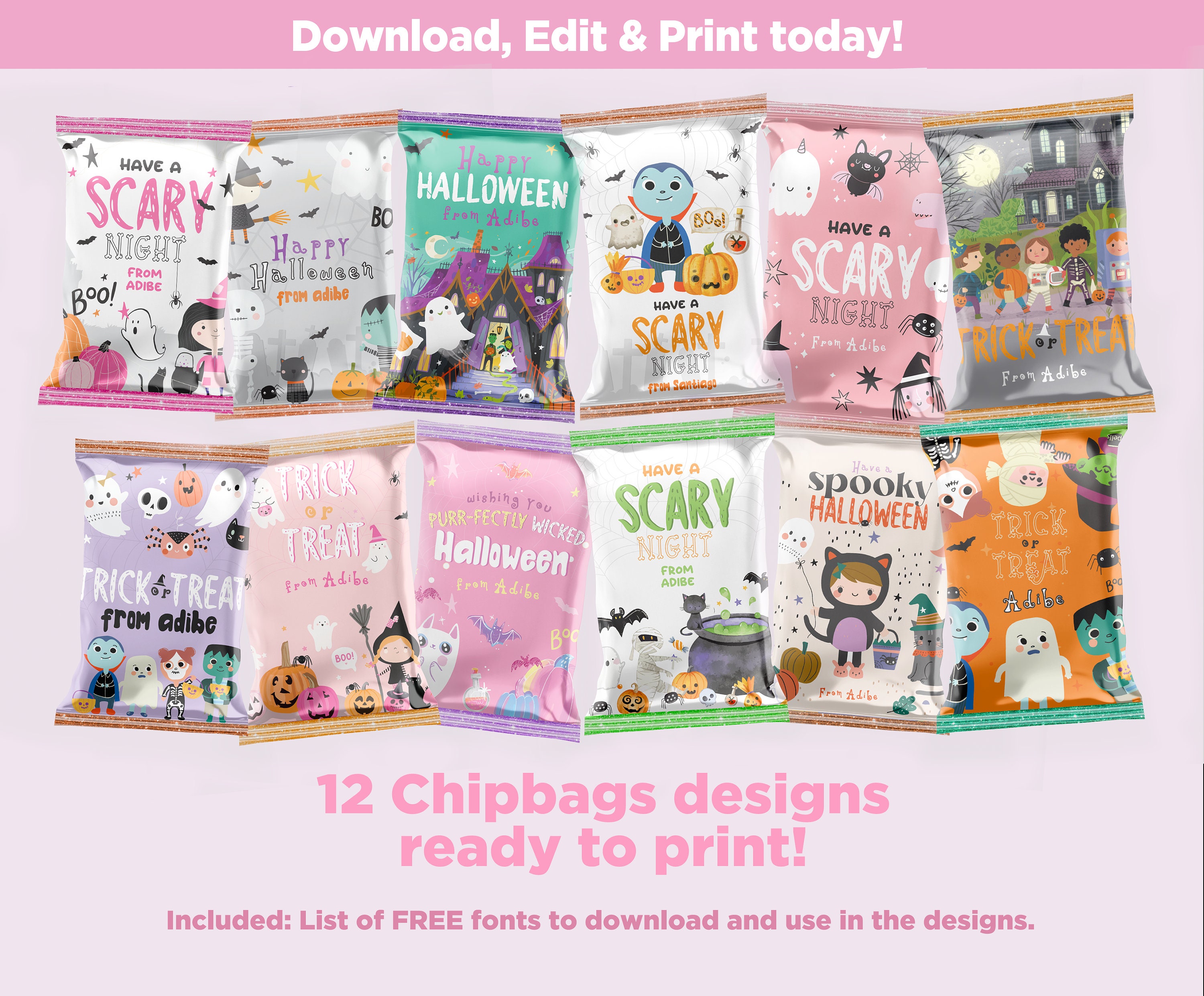 Halloween Chip Bag, Instant Download, Trick or Treat Chip Bag Wrappers ...