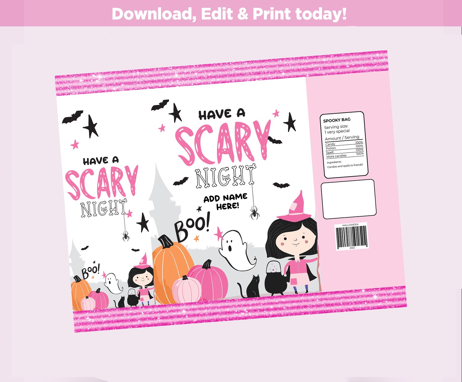 Halloween Printable Chip Bag Label Template, Pink Halloween Party ...