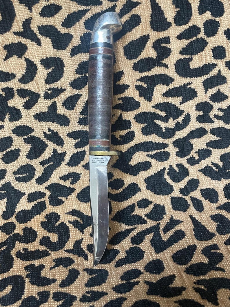 Western Fixed Blade Knife and Sheath - Vintage - Etsy