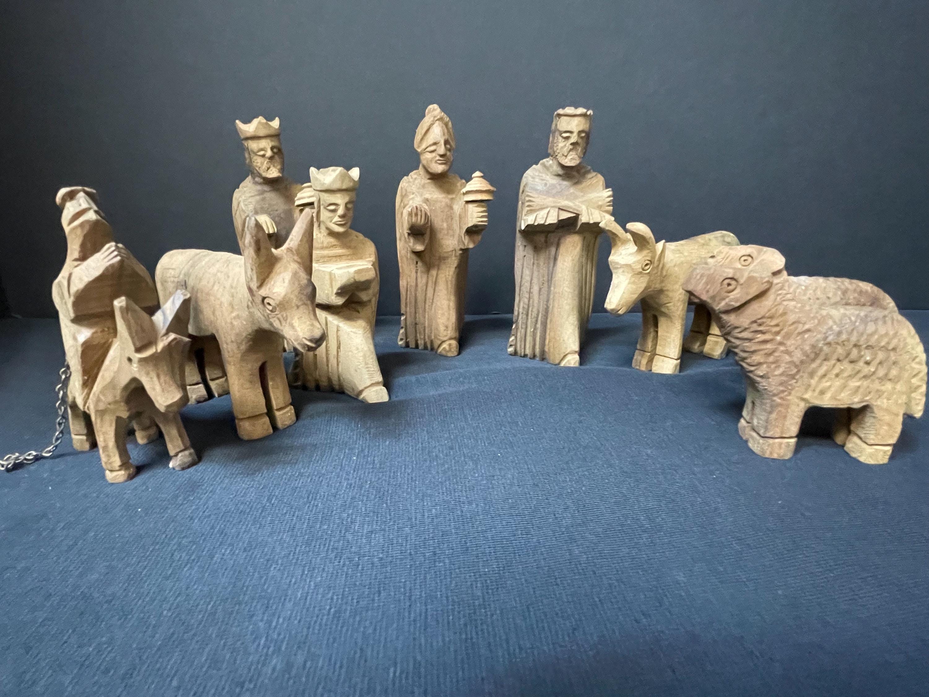 Wooden Nativity Figurines, Folk Art Creche Figures, Christmas Village ...