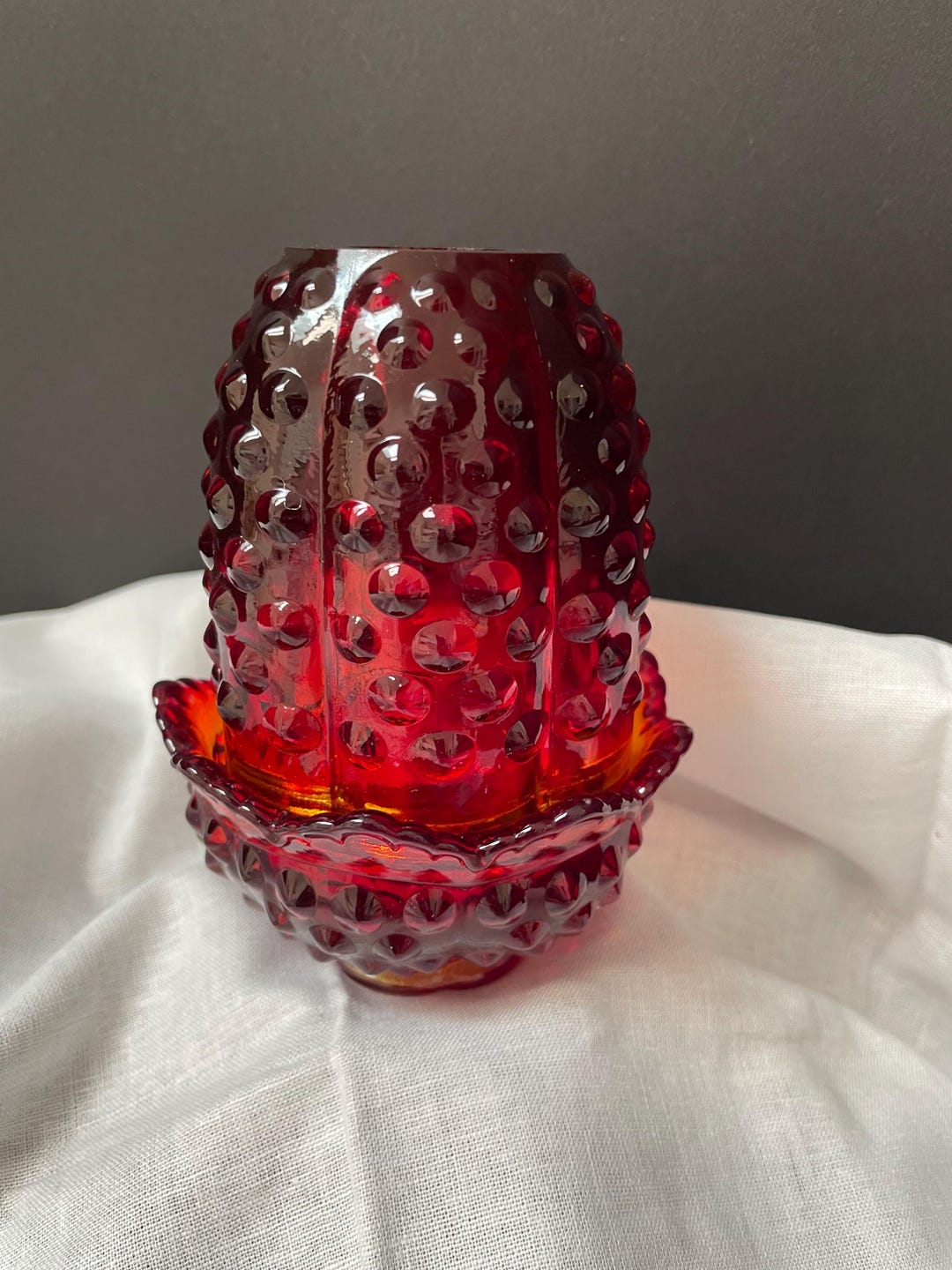 Fenton Ruby Red Amberina Hobnail Fairy Lamp - Etsy