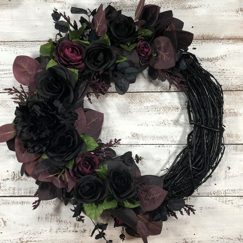 Purple and Black Rose Fall Wreath Moody Gothic Theme - Etsy