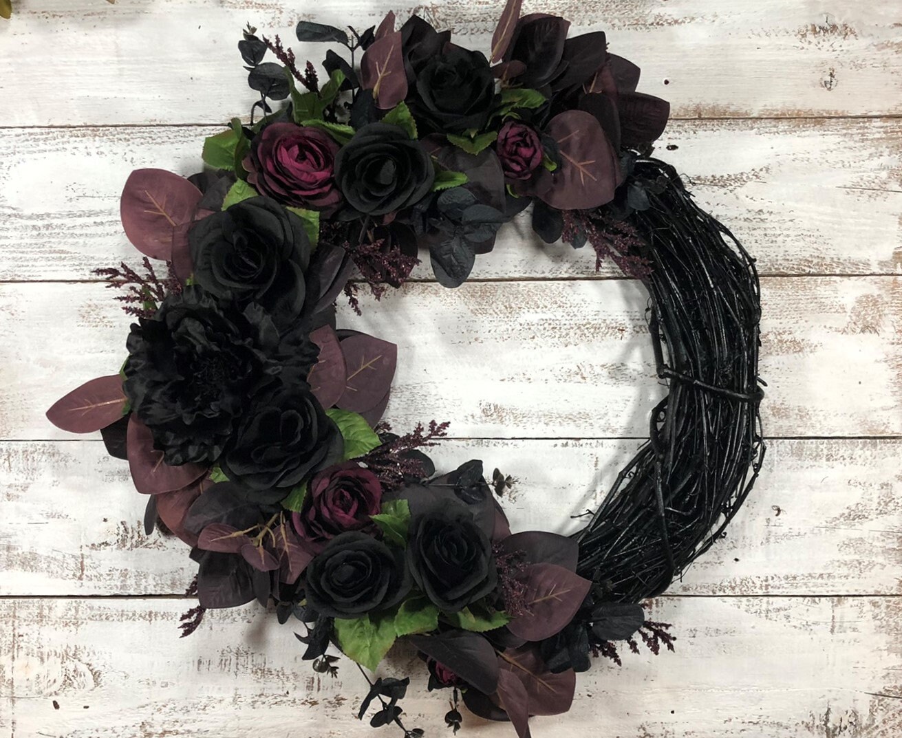Purple and Black Rose Fall Wreath - Moody - Gothic Theme - Halloween ...