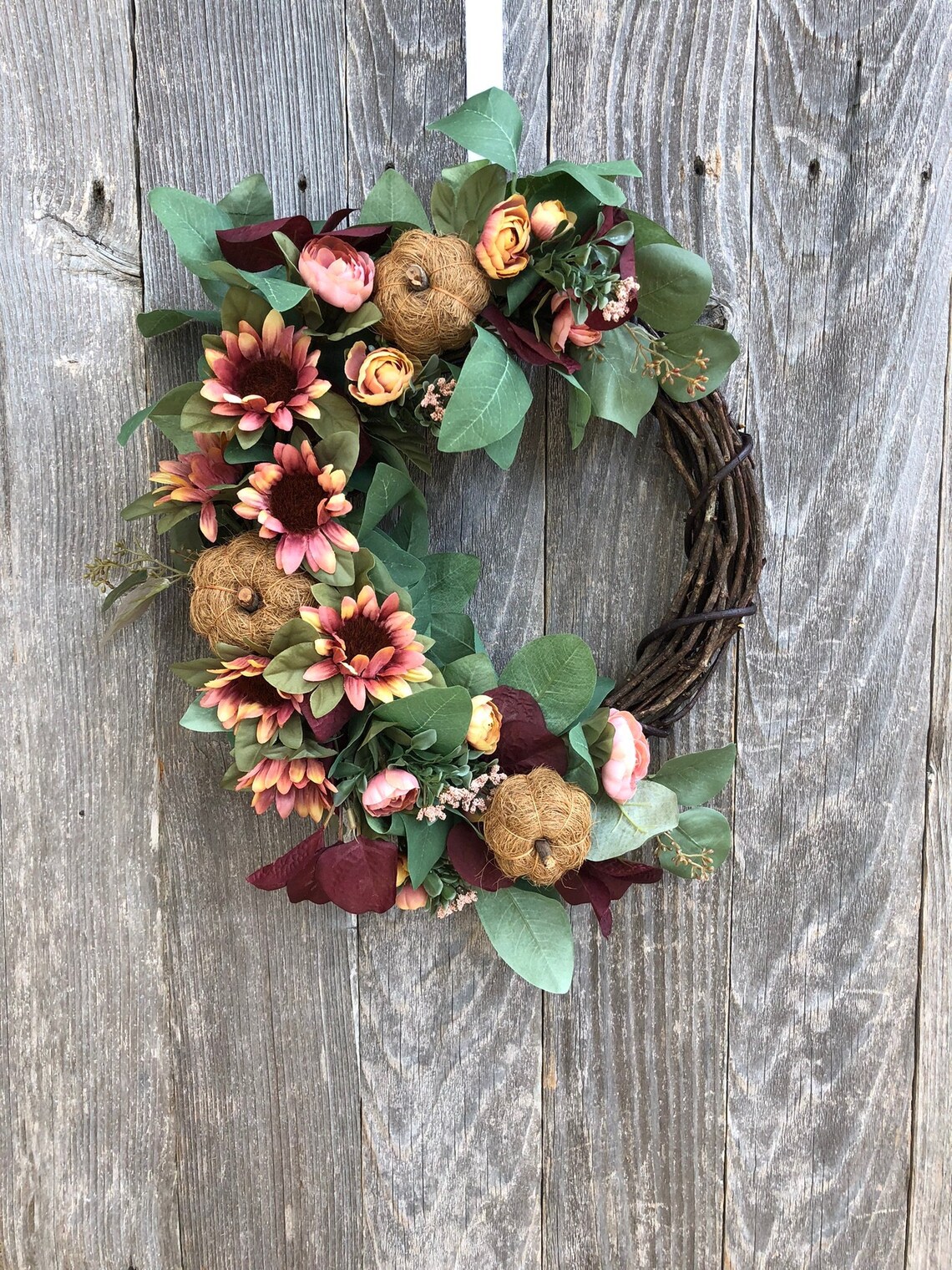 Pink and Yellow Ranunculus Sunflower Pumpkin Wreath With - Etsy