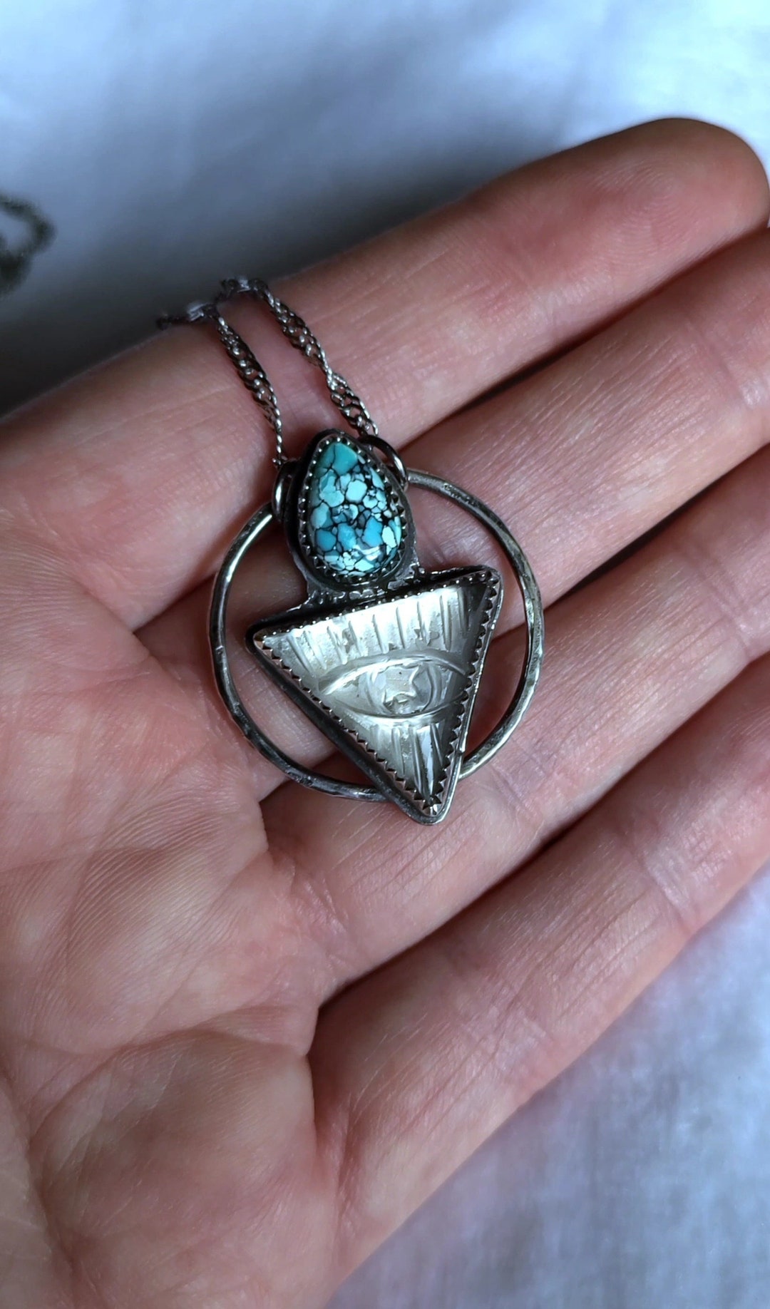 Third Eye Necklace Turquoise Clear Crystal Quartz Necklace Gemstone ...