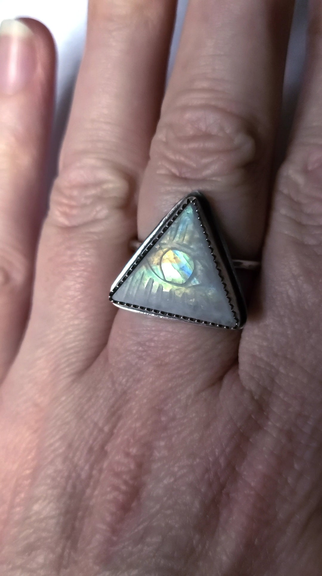 Rainbow Moonstone Ring Third Eye Ring Sterling Silver 3rd Eye Ring ...