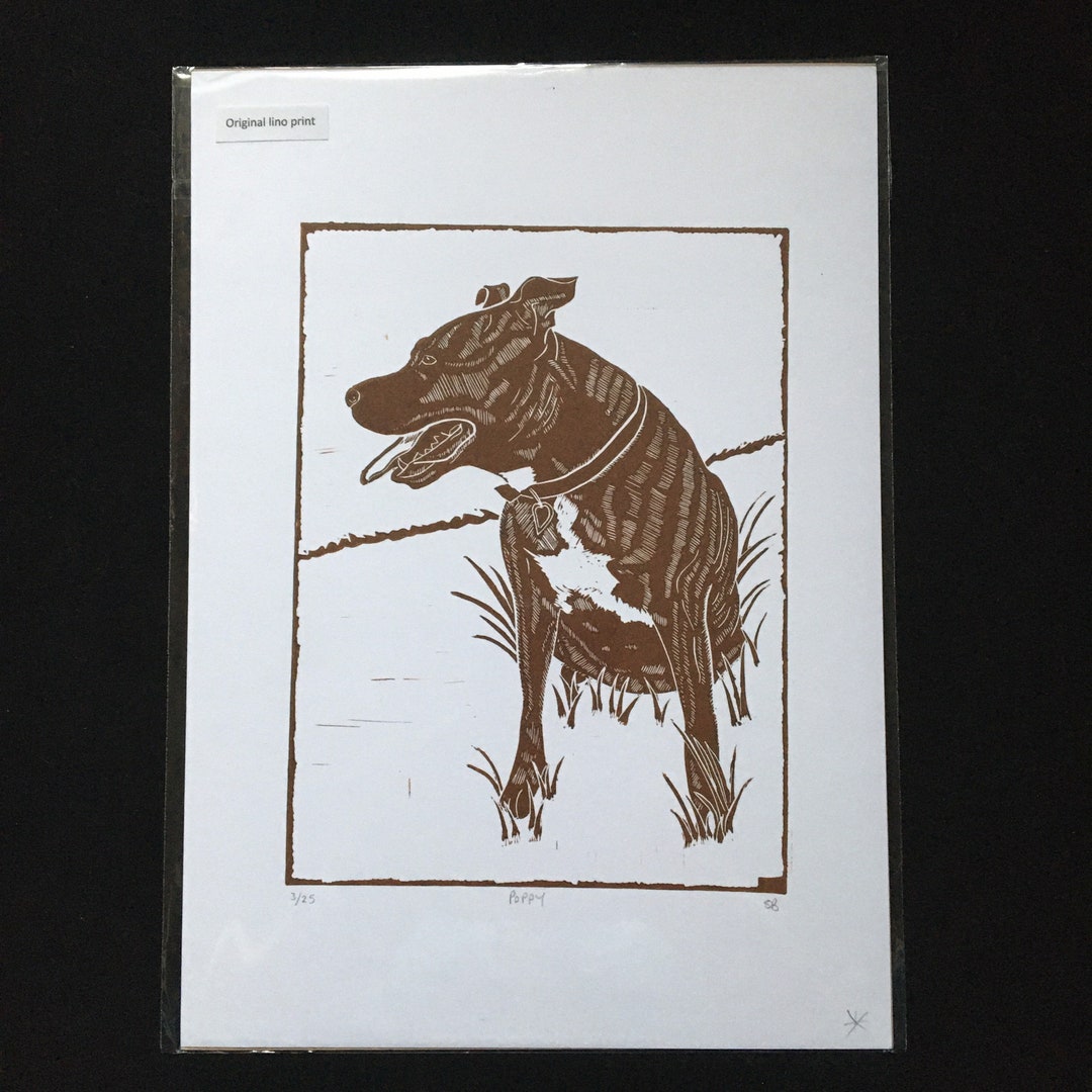 Dog Lino Print - Staffordshire Bull Terrier - Etsy