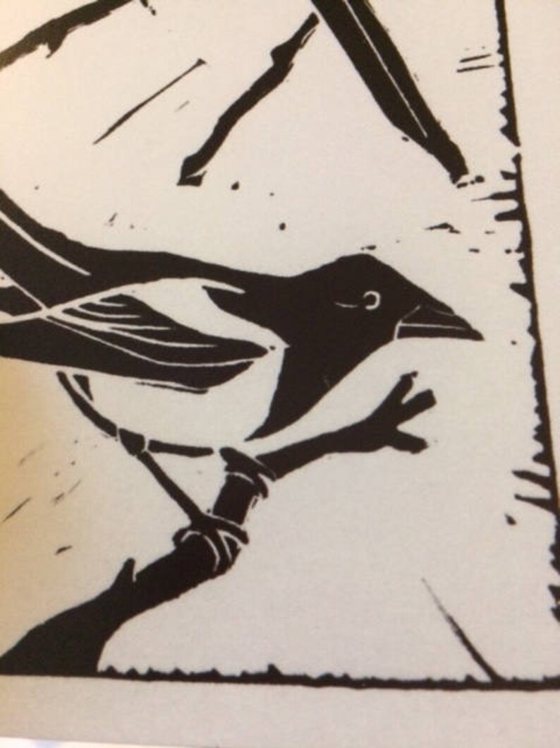 2 Magpies Greetings Card - From Original Lino Print - Etsy