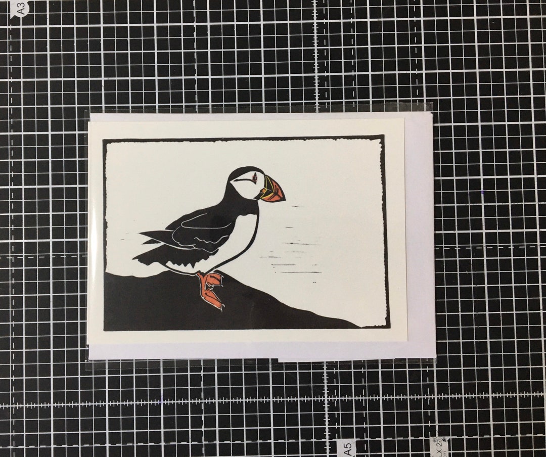 Puffin Greetings Card From a Lino Print - Etsy