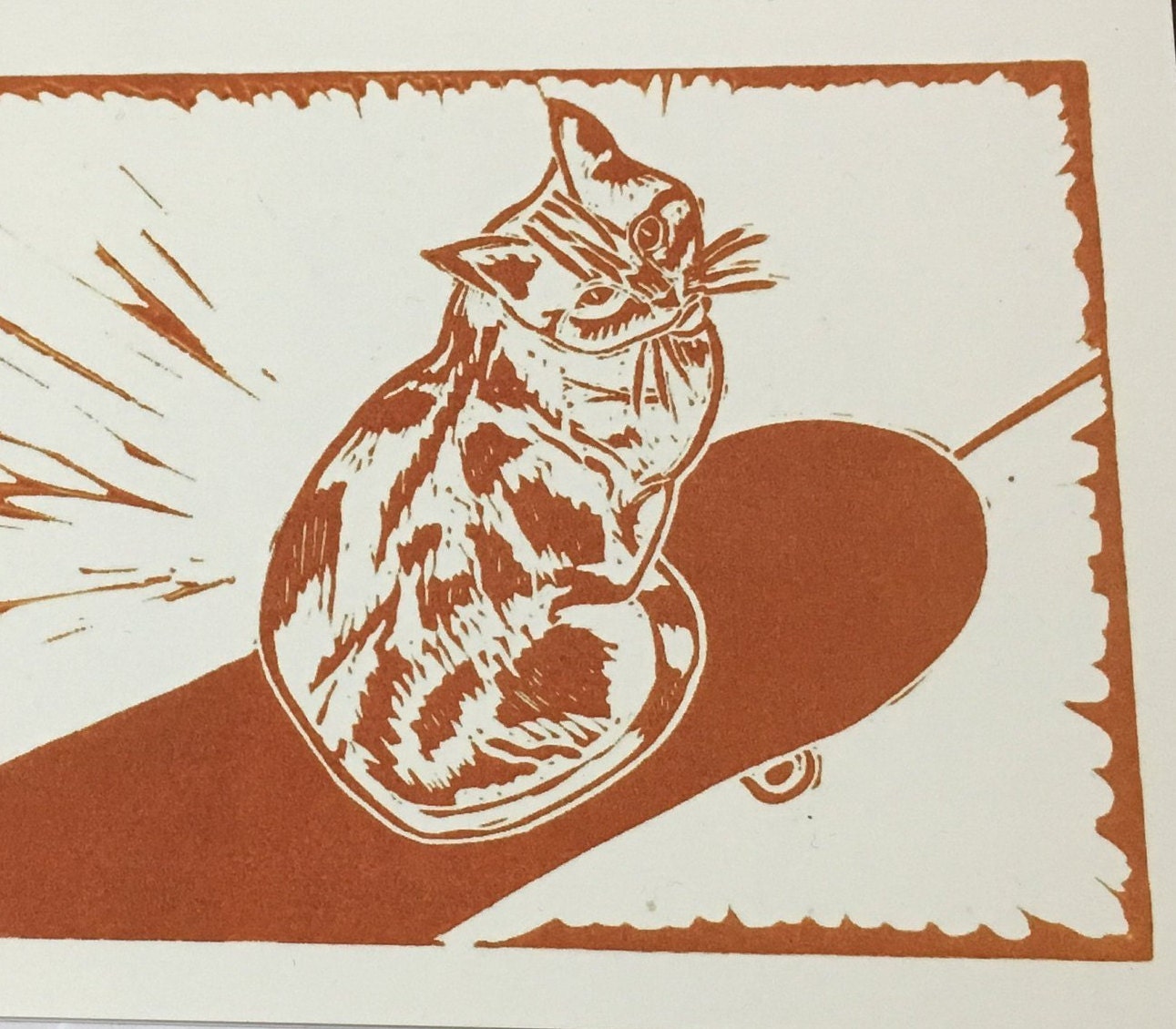 Ginger Cat Greetings Card From Lino Print - Etsy