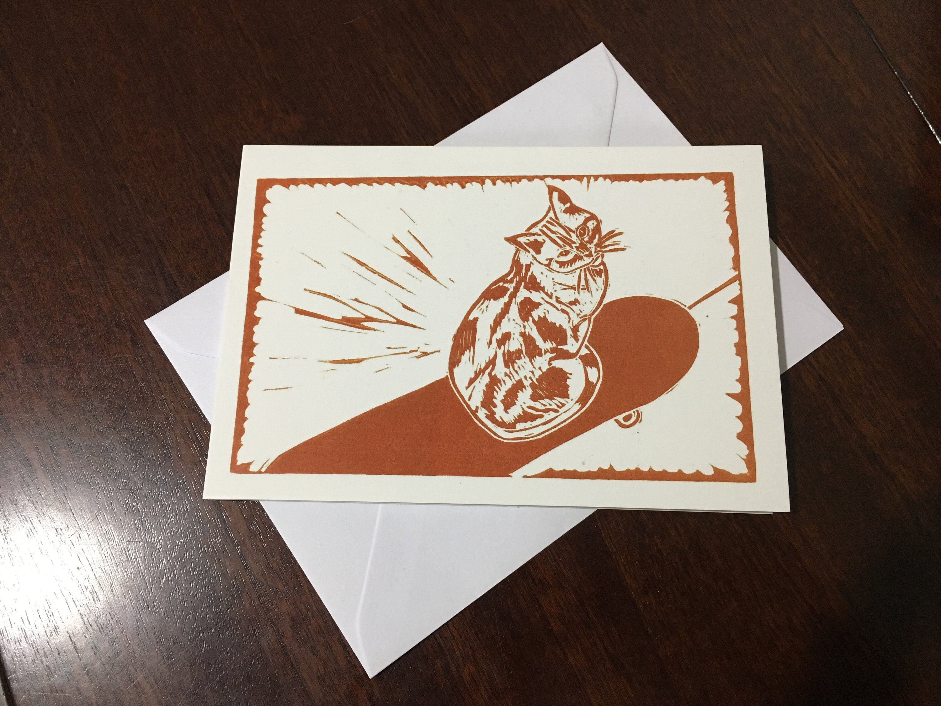 Ginger Cat Greetings Card From Lino Print - Etsy