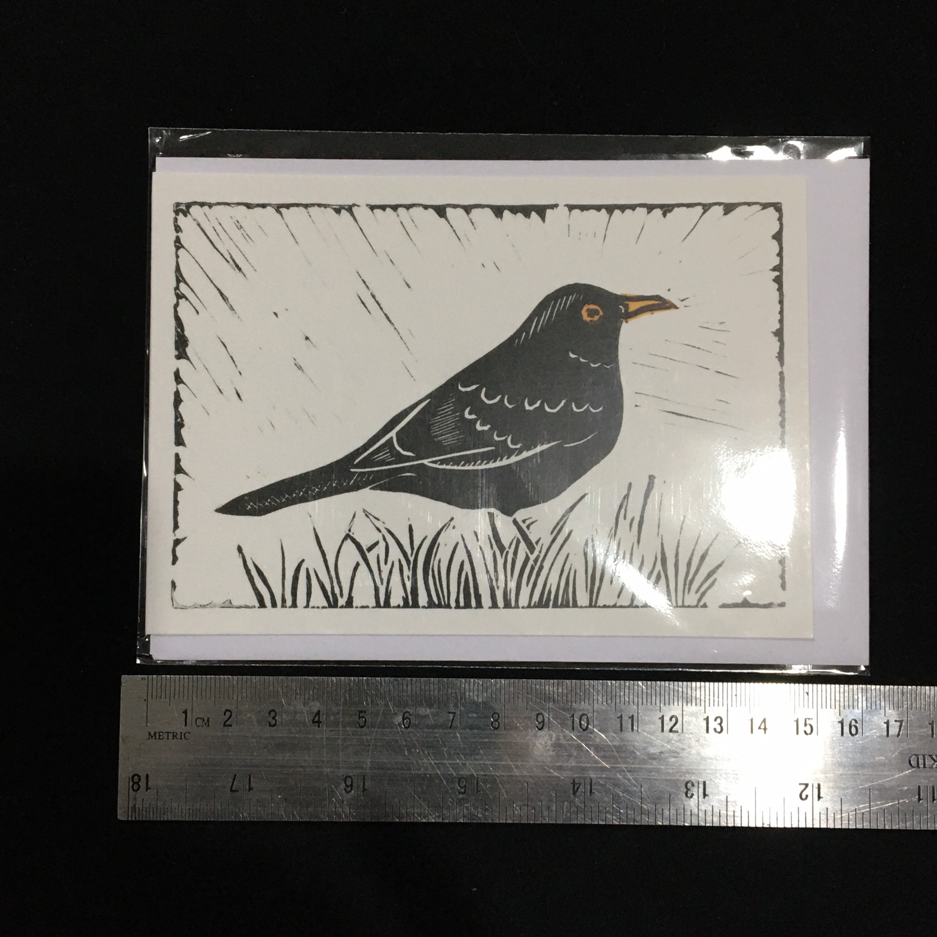Blackbird Greetings Card From A Lino Print Etsy
