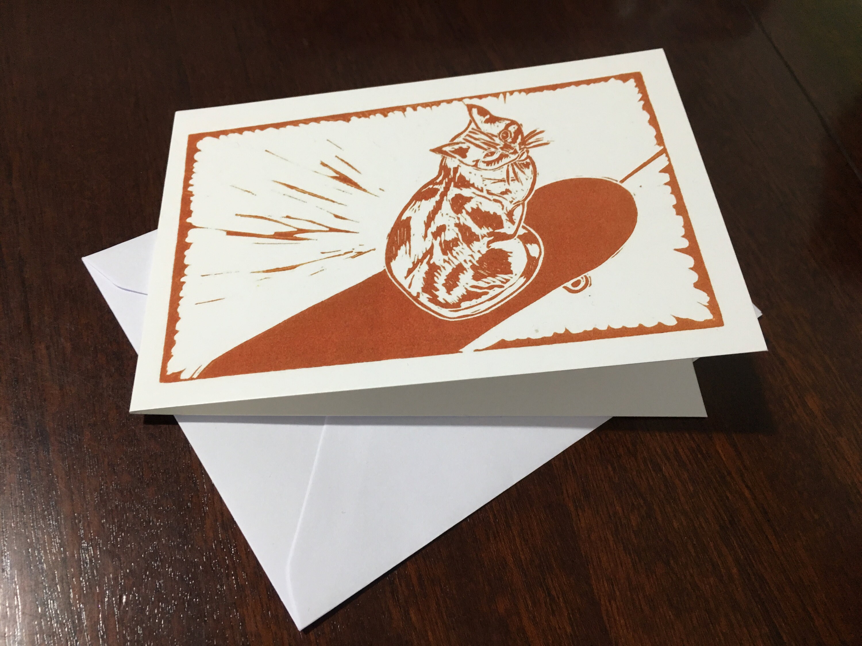 Ginger Cat Greetings Card From Lino Print - Etsy