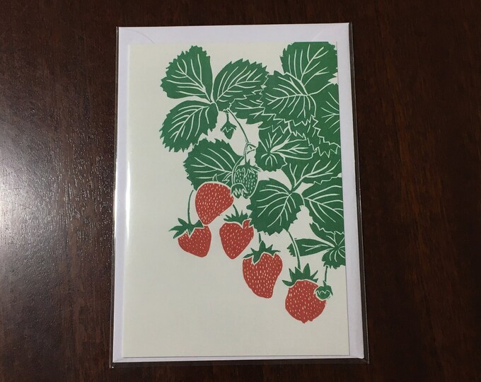 Strawberry Greetings Card From Lino Print 'strawbs' | Etsy