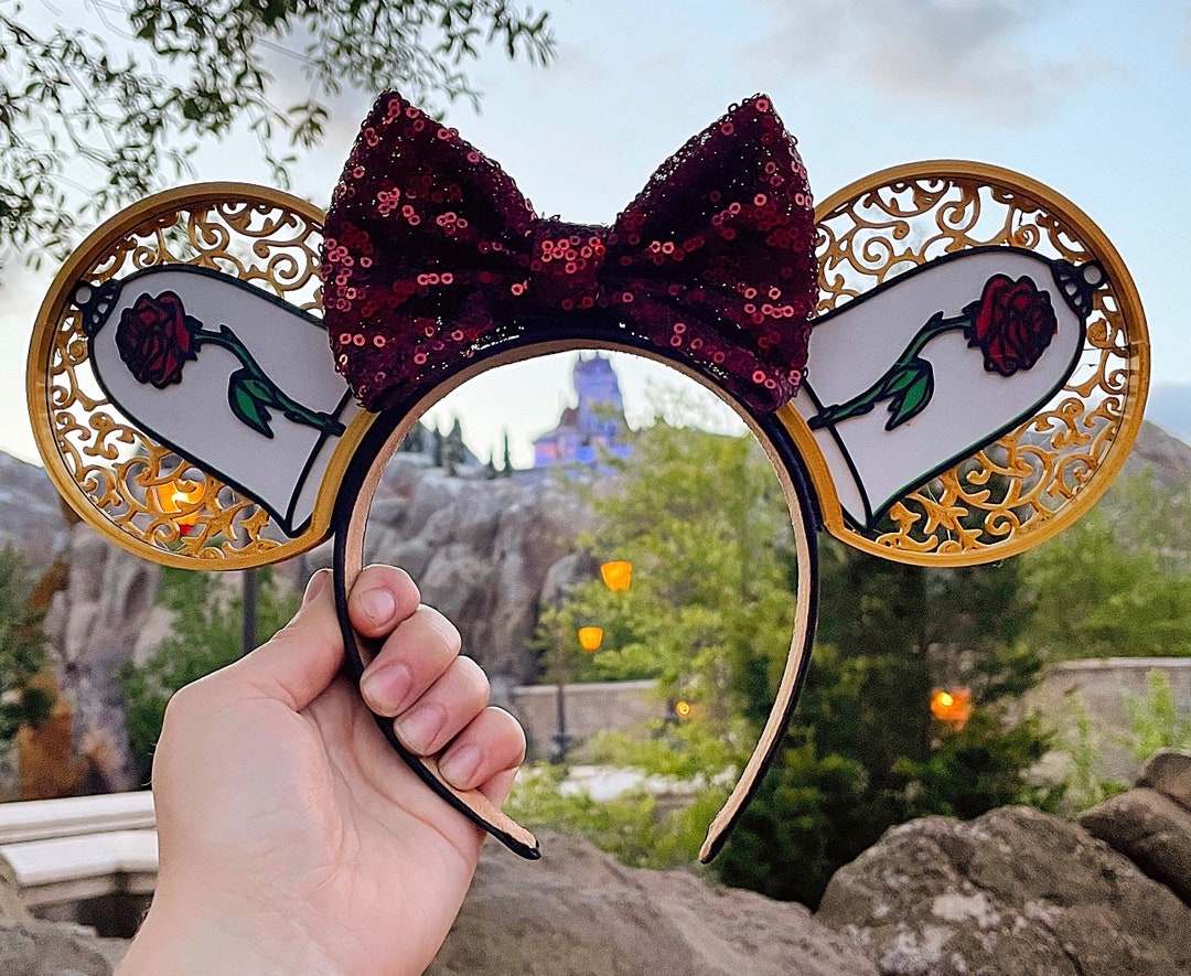 3D Enchated Rose Mouse Ears | Tale as Old as Time Ears | Beauty and the ...