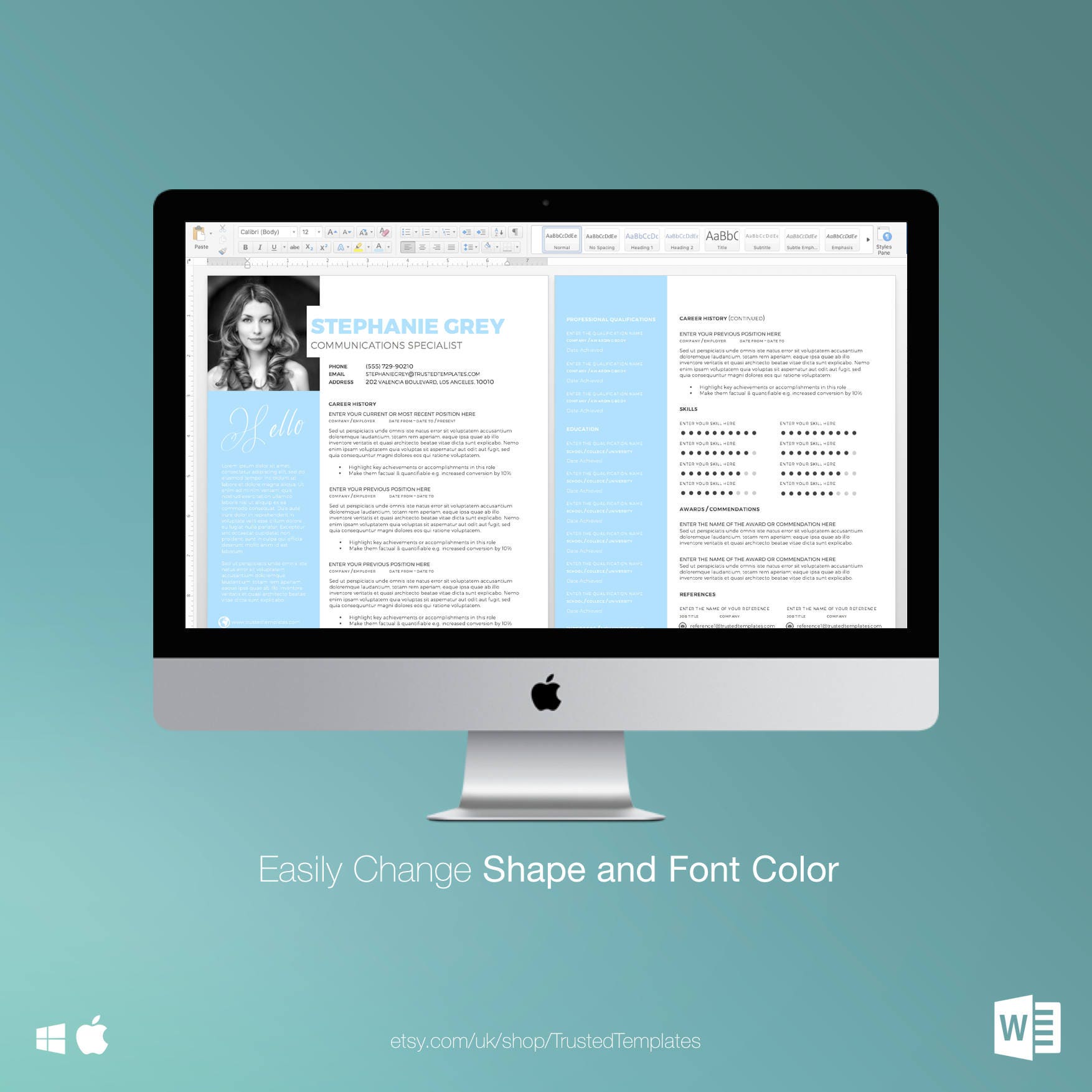 Modern Resume Template / Modern CV Template Easy to Edit - Etsy UK
