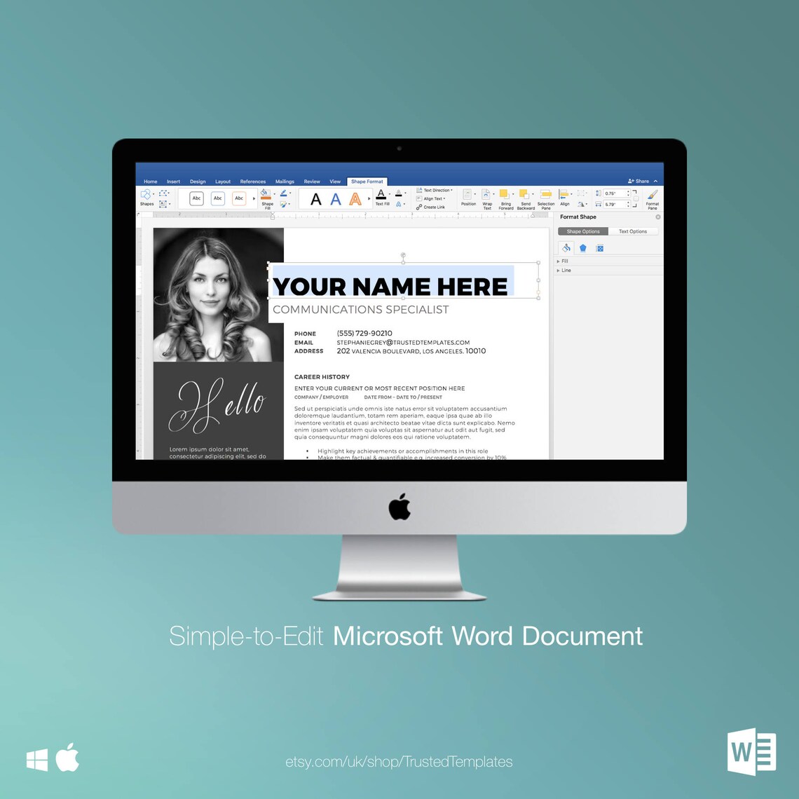 Modern Resume Template / Modern CV Template Easy to Edit | Etsy