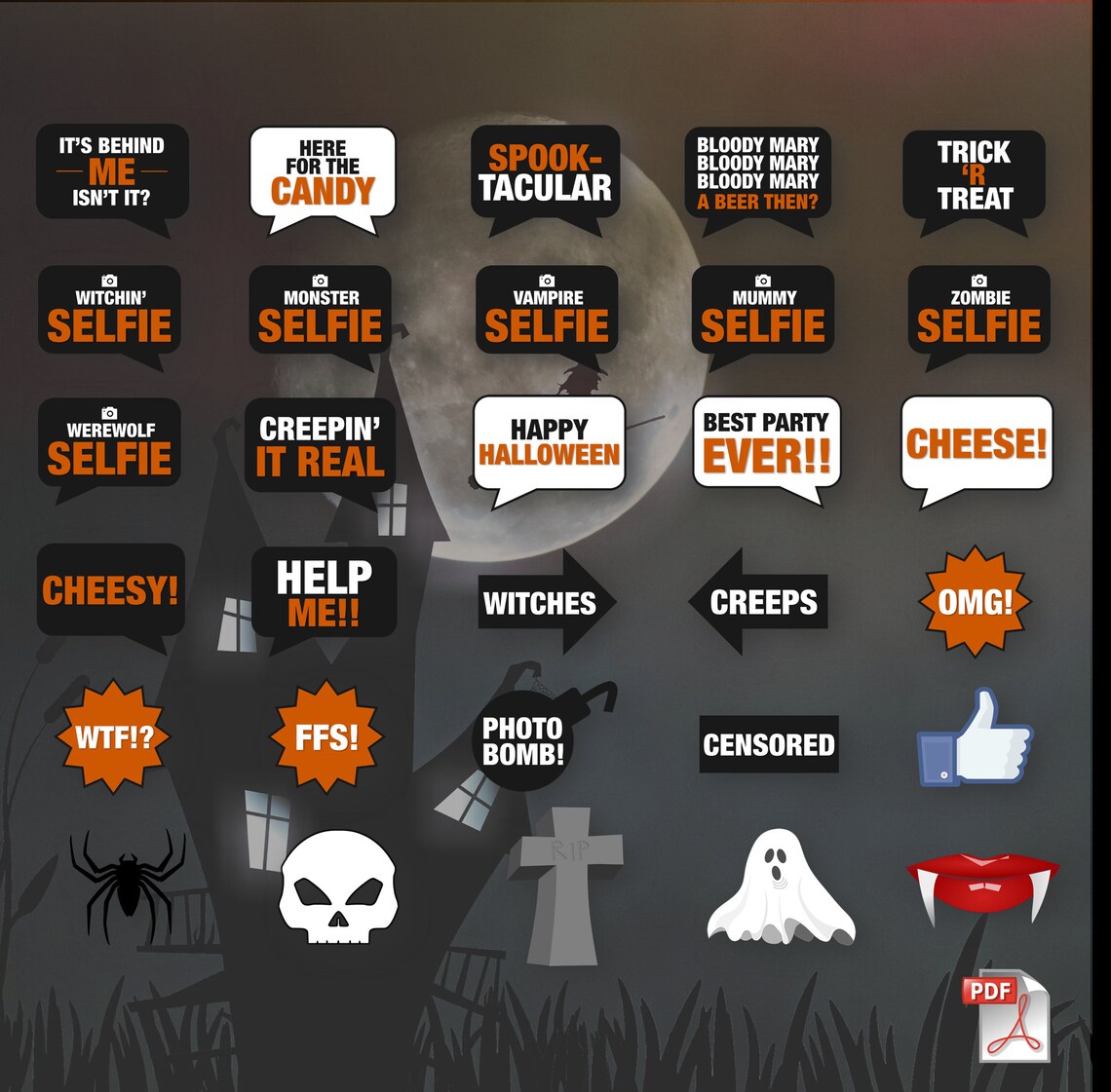 60 Fun Halloween Printable Party Props | Halloween Photobooth | DIY ...
