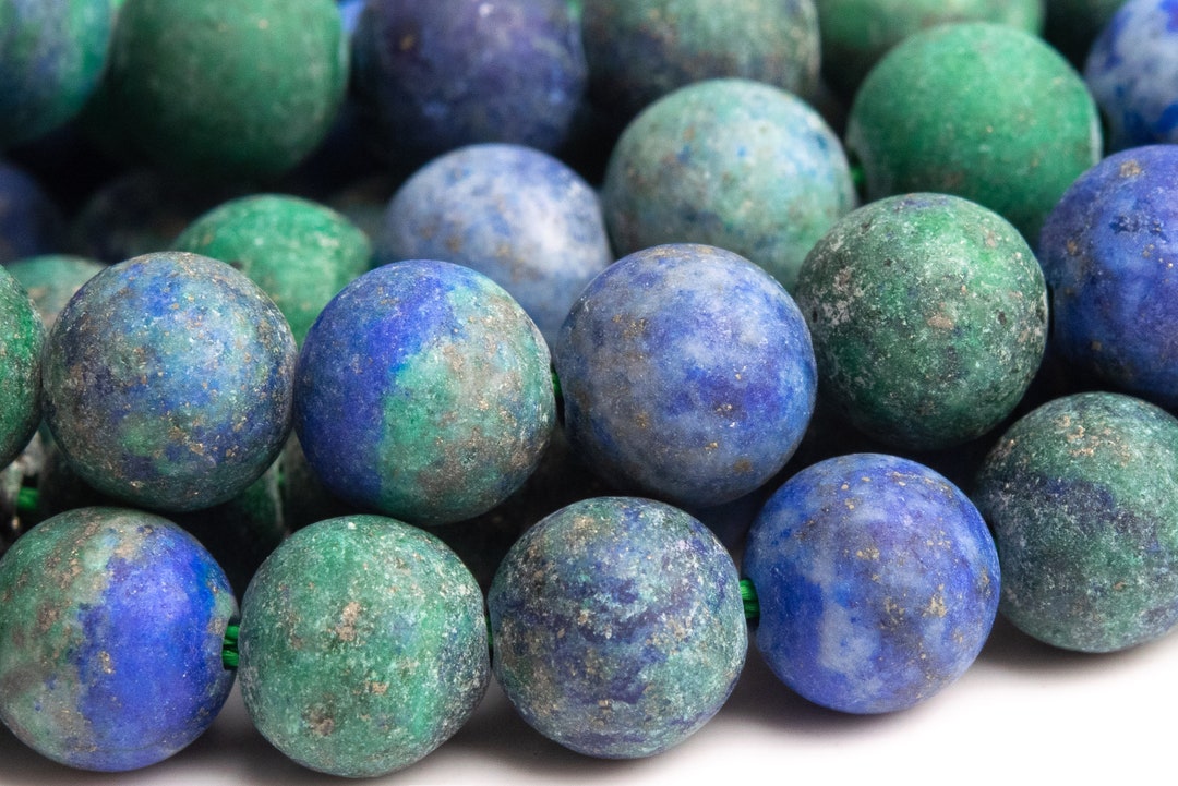 Azurite Gemstone Beads 6MM Matte Green & Deep Blue Round AAA Quality ...