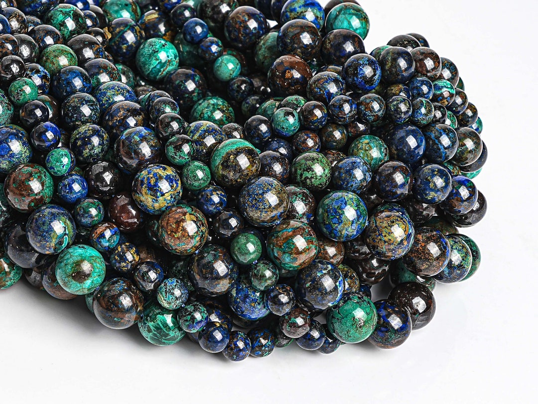 Genuine Natural Azurite Malachite Quartz Gemstone Beads 6MM 8MM 10MM ...