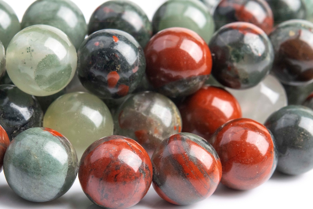 Genuine Natural Blood Stone Gemstone Beads 12MM Gray and Red Round AAA ...