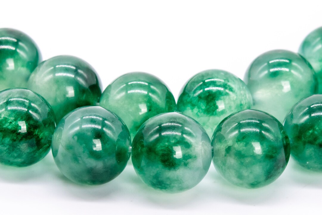 Malaysian Jade Gemstone Beads 12MM Forest Green Cloudy Round AAA ...