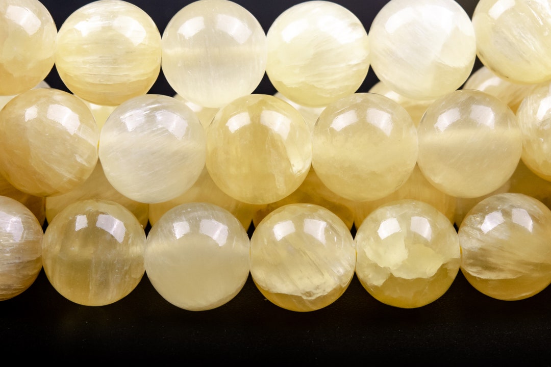 Genuine Natural Selenite Gemstone Beads 12MM Honey Yellow Round AAA ...
