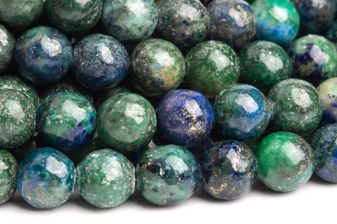 Azurite Gemstone Beads 6-7MM Green & Blue Nugget Round Loose Beads ...