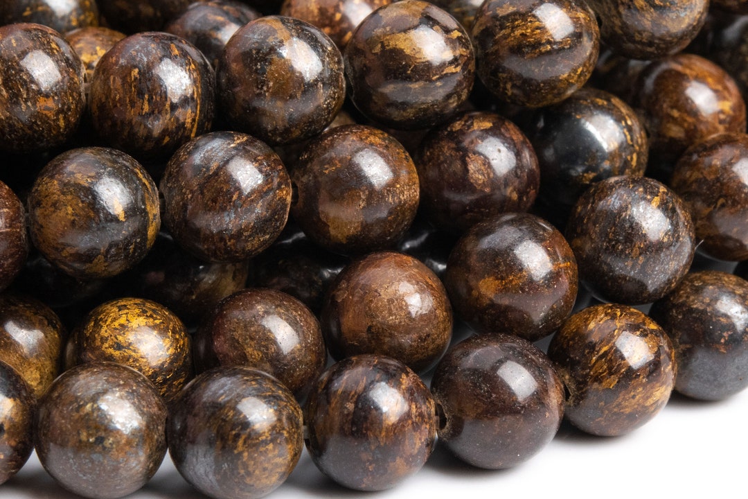Genuine Natural Bronzite Gemstone Beads 8-9MM Toffee Bar Round AAA ...