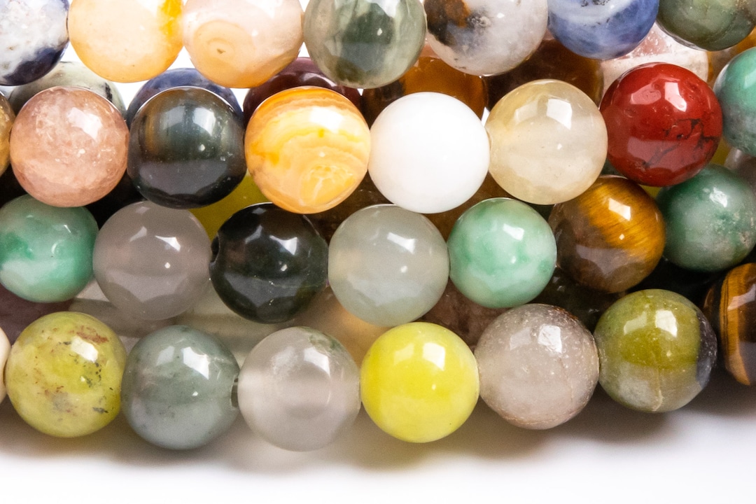 Genuine Natural Mixed Stone Gemstone Beads 6MM Rainbow Round AAA ...