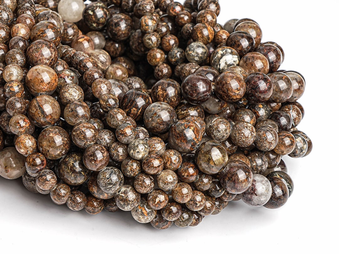 Genuine Natural Gold Leaf Jasper Gemstone Beads 6MM 8MM 10MM Dark Brown ...