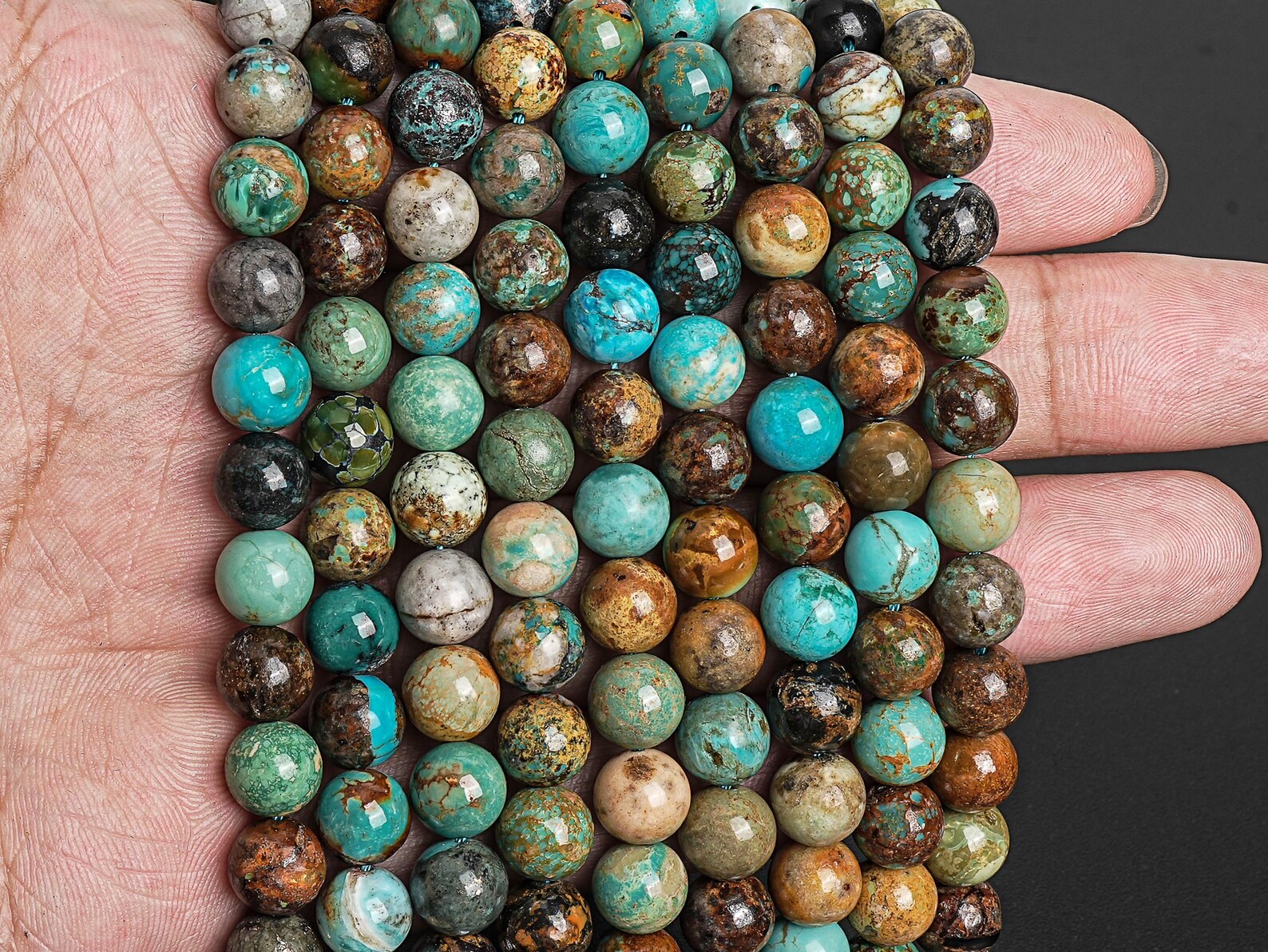 Genuine Natural Turquoise Gemstone Beads 8MM Multicolor Round AA ...
