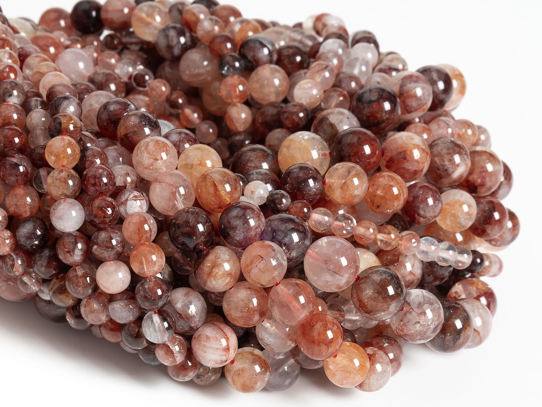 Genuine Natural Red Rutile Phantom Quartz Gemstone Beads 4MM 6MM 8MM ...