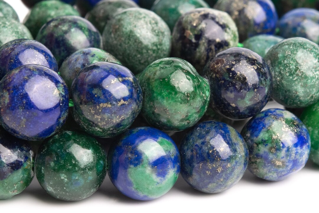 Azurite Gemstone Beads 8MM Green & Blue Nugget Round Loose Beads ...