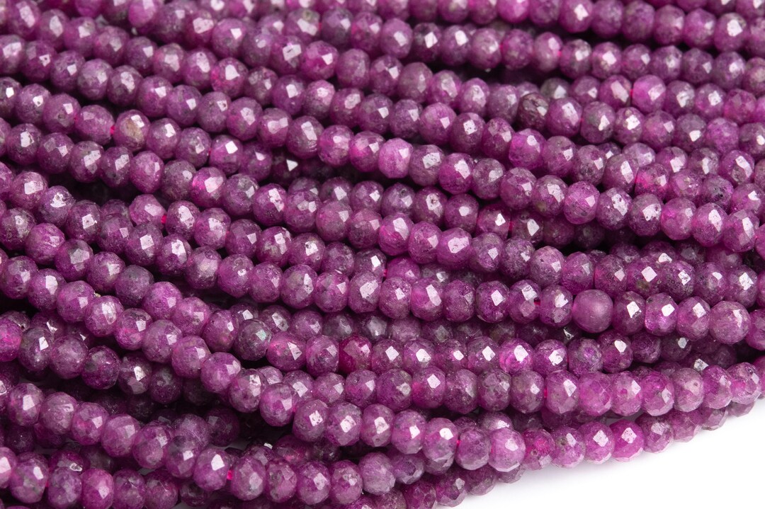 Genuine Natural Ruby Gemstone Beads 2-3MM Purple Red Faceted Rondelle ...