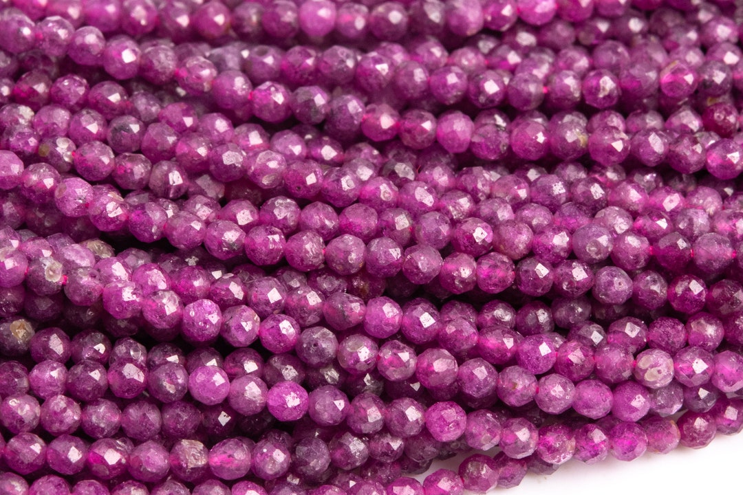 Genuine Natural Ruby Gemstone Beads 2MM Purple Red Faceted Round AAA ...