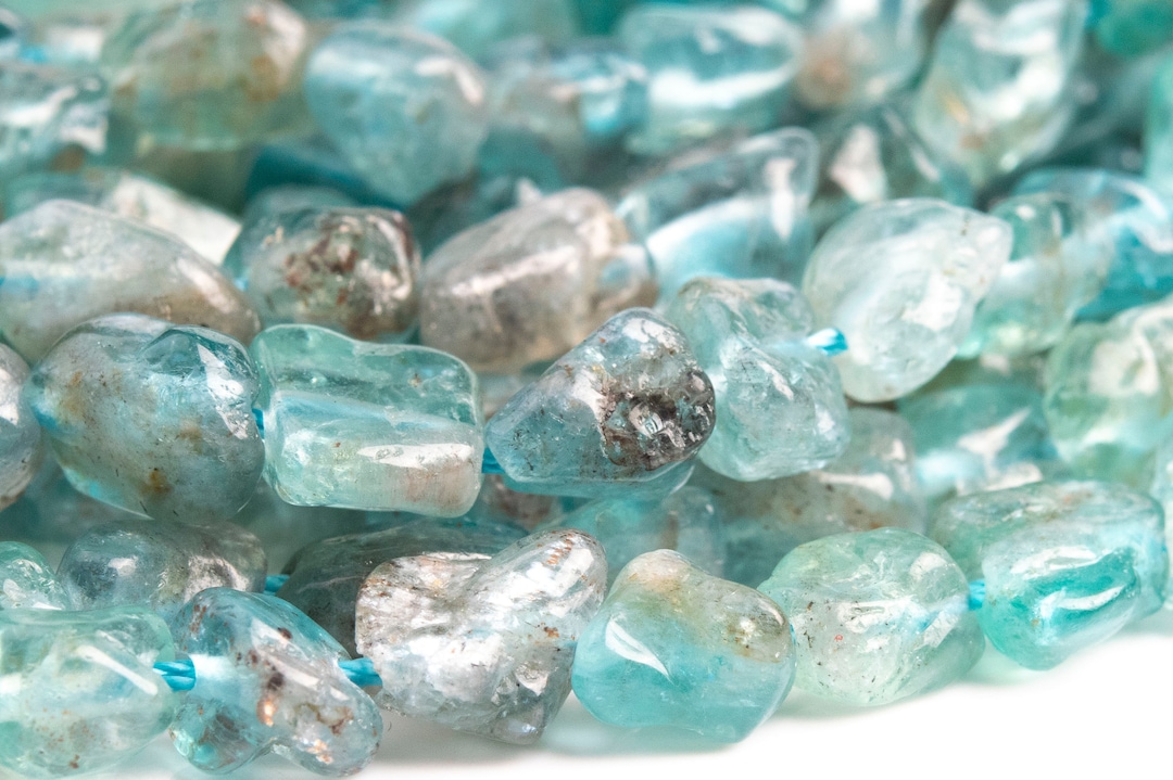 Genuine Natural Apatite Transparent Gemstone Beads 6-8MM Blue Pebble ...