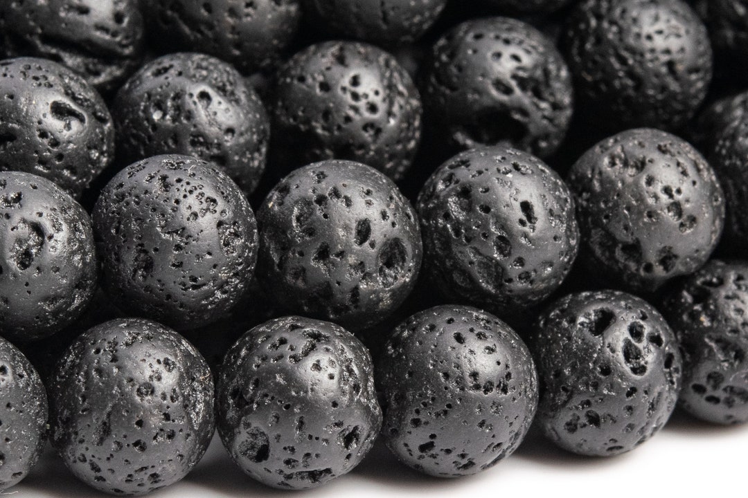 Genuine Natural Lava Gemstone Beads 8-9MM Black Volcanic Round AAA ...