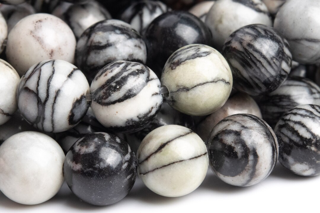 Genuine Natural Silk Stone Web Jasper Gemstone Beads 8MM Black Round ...