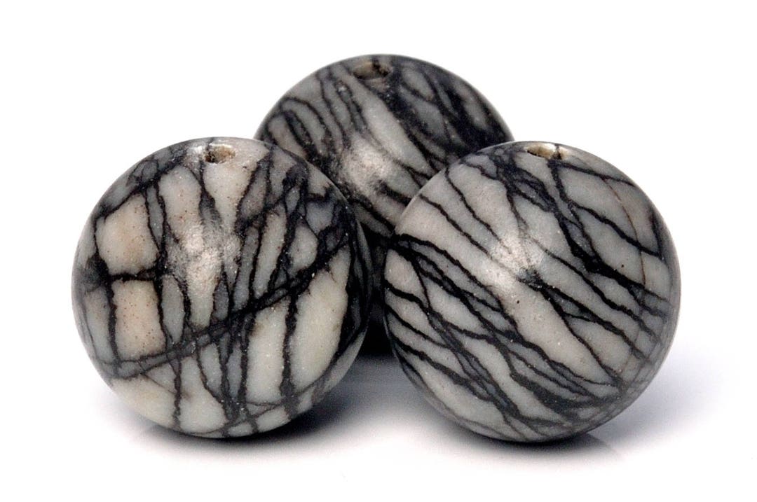 Genuine Natural Silk Stone Web Jasper Gemstone Beads 9-10MM Black Round ...