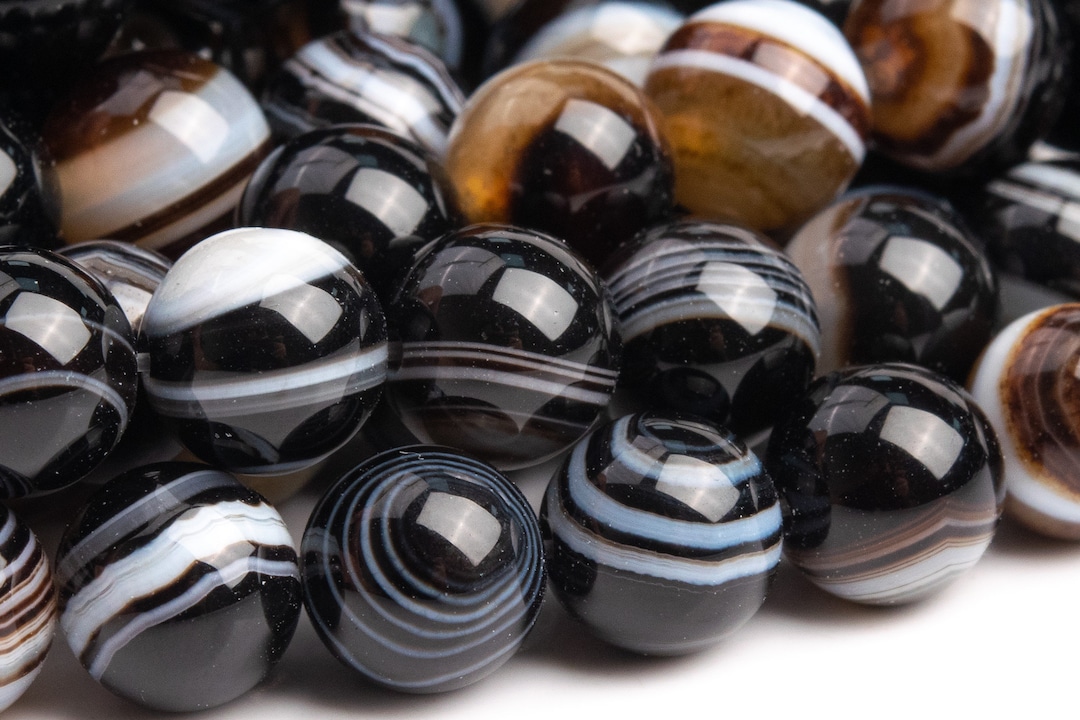 Genuine Natural Striped Agate Gemstone Beads 8MM Coffee Brown Round AAA ...
