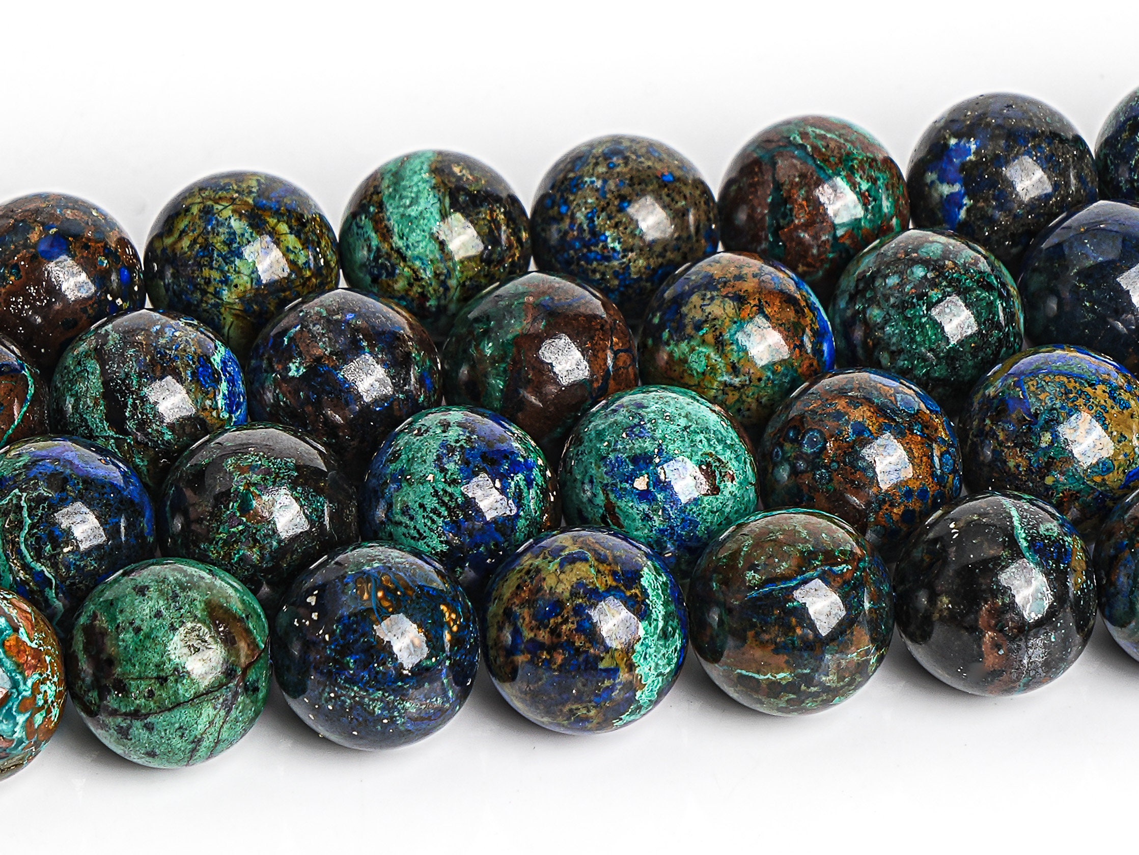 Genuine Natural Azurite Malachite Quartz Gemstone Beads 6MM 8MM 10MM ...